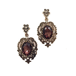 Gold Tone Victorian Art Deco Antique Vintage Retro Style Raisin Wine Purple Brown Smoky Topaz Rhinestone Dangle Earrings