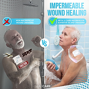 JJ CARE Waterproof Adhesive Island Dressing [Pack of 25], 6” x 6” Sterile Island Wound Dressing, Breathable Bordered Gauze Dressing, Individually Wrapped Latex Free Bandages with Non-Stick Central Pad