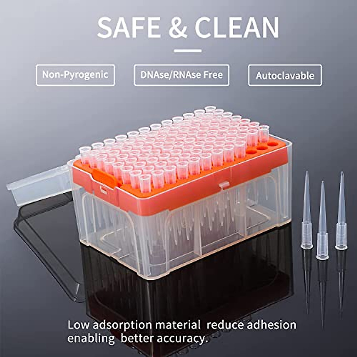 200uL Pipette Tips 960pcs- Four E's Scientific Universal 200ul Pipettor Tips Racked Non-pyrogenic DNAse/RNAse Free Autoclavable 10 Racks 96 Tips/Rack (960 Tips)