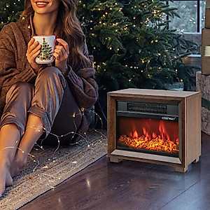 COSTWAY 13 Inch Small Electric Fireplace Heater, Mini Wooden Fireplaces Stove w/Vivid Flame Effect, Overheat Protection, 750W Portable Tabletop Fireplace for Indoor Use, Living Room, Bedroom, Brow