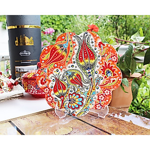 Küchengeräte 18 cm/7" inc Hand Painted Decorative Tulip Patterned Turkish Ceramic Trivet Coaster - Very Stylish - Scratch Proof Heat Resistant & Great Kitchen Home Office Decor - Best Gift Idea