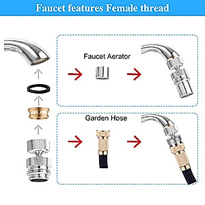 Swivel Faucet to Garden Hose Adapter Kit, Multi-Thread Garden Hose Adapter with Removal Faucet Aerator, 360-degree Swivel Faucet Adapter Connect Hose to Sink, Female Sink to Hose Faucet Adapter