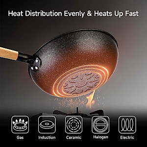 KYTD Non-Stick Wok with Steamer Basket,12 Inches Stir Fry Pans with Lid, Wok Pan Flat Bottom Multifunctional Cookware Chinese Wok for Induction, Gas, Halogen