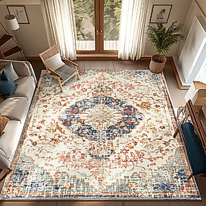 Topllen Large Washable Area Rugs for Living Room - 5'x7' Boho Non Slip Bedroom Rug, Soft Low Pile Non Shedding Floor Carpet Indoor, Vintage Print Distressed Dining Room & Playroom & Nursery Room Rugs