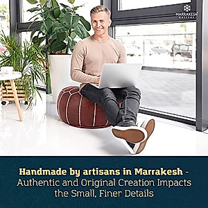 Marrakesh Gallery Genuine Leather Pouf Unstuffed - Moroccan Ottoman Footstool, Footrest Cover - Boho Decor - Bohemian Living Room, Bedroom, Kids Room, Gift & Wedding (Dark Brown)