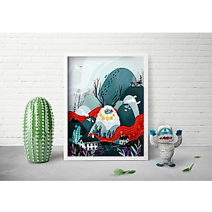 8x10 Scandinavian Art Print Fantasy Yeti Print Miyazaki Anime Design Whimsical Folk Travel Forest Nature Wildlife Illustrated Animal Print Nordic Art Print Studio Ghibli Design Kids Bedroom Home Decor