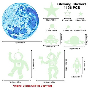 Glow in The Dark Stars for Ceiling Glow in The Dark Moon and Space Wall Decals Luminous Astronaut Universe Planet Galaxy Wall Stickers Outer Space Decal for Kids Boys Girls Bedroom Christmas Gift (Sky blue)