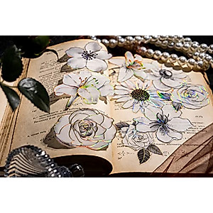 Knaid 120 Pieces Large Size Black and White Flower Stickers with Gold Holographic Outlines, Glitter Shiny Floral Waterproof Decorative Decals for Scrapbooking Supplies Junk Journal Bullet Journals Planners Resin Laptops Water Bottles Paper Crafts