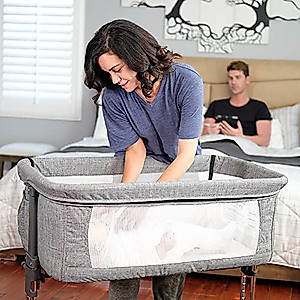 Mika Micky Baby Bassinet Bedside Sleeper Bedside Crib Easy Folding Portable Crib All mesh 2022 New,Grey