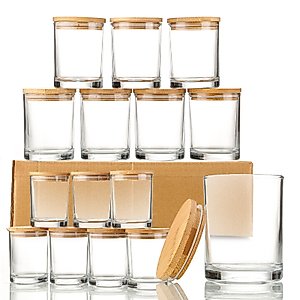 chayblas Candle Making Kit, 15 PCS 10oz Glass Candle Jars, Food Grade, Airtight Bamboo Lid, for Making Candles, DIY Fun, Modern Style