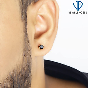JEWELEXCESS 1.00 CTW Black Diamond Stud Earrings - 14k Gold Plated | Hypoallergenic Studs for Women - Round Cut Set with Push Backs