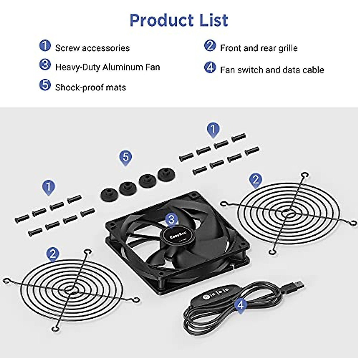 EasyAcc PC Cooling Fan PC Fan Ultra Quiet USB Fans 【120mm 1700 RPM 】 UL-Certified for Receiver DVR Playstation Xbox Computer Cabinet Cooling