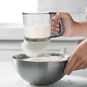 Flour Sifter for Baking, Crank Flour Sifter with Professional Fine Mesh Baking Sifters, One Hand Press Crank Sifter for Baking, Premium Flour Sieve Bakesr Dusting for Quick Sifting Omesata