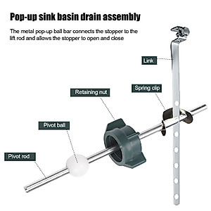 2pcs Sink Drain Parts, Lavatory Pop Up Stopper Assembly with Plug Bathroom Sink Drain Kit Pivot Ball Rod Replacement Compatible with Price Pfister & Popular Band(Grey,Green)