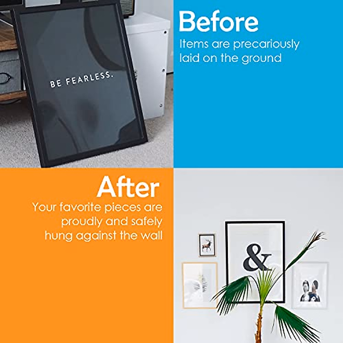 Houseables French Cleat, Picture Hanger Kit, 3 Pair, 6 Inch, 50 Lbs Capacity, Aluminum, Mirror Hanging Hardware, Z Bar Clip Rail Bracket, Wall Mount Hangers w/ Nails, White Board Mounting, Shelf, Art