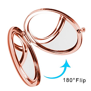 Dynippy Compact Mirror Rose Gold Makeup Mirror Folding Mini Pocket Mirror Portable Hand Mirror Double-Sided 2 x 1x Magnification for Woman Girls A-Red Rose