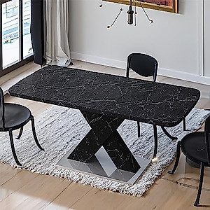 HomVent Expandable Dining Table with Wooden Top Faux Marble Dining Room Table for 4-6 People,Expandable 47.24”-62.99" Dining Room Table Black Marble Grain Kitchen Table for Small Space,Apartment