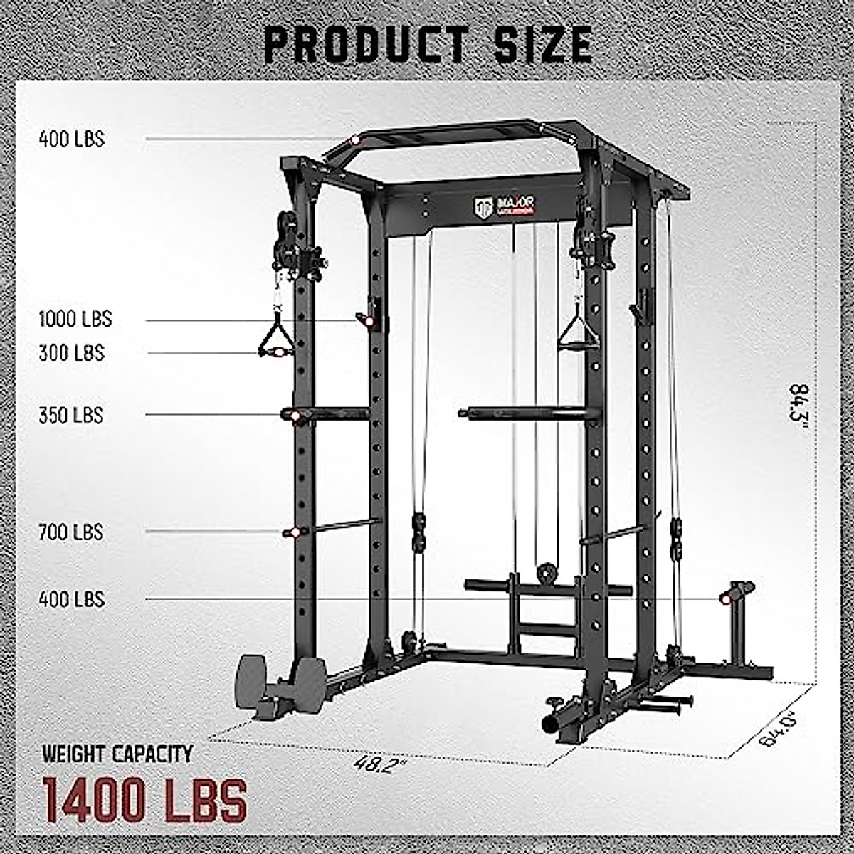 MAJOR LUTIE Fitness Power Cage with 245LBS Cast Iron Weight Plates and Olympic Barbell, PLM03 All-in-One Multi-Function Power Rack with Adjustable Cable Crossover System and Exercise Attachment Black