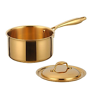 18/8 Stainless Steel Saucepan with Lid, 2.5 Quart Nonstick Sauce Pan, Small Pots for Cooking, Dishwasher Safe, Gold