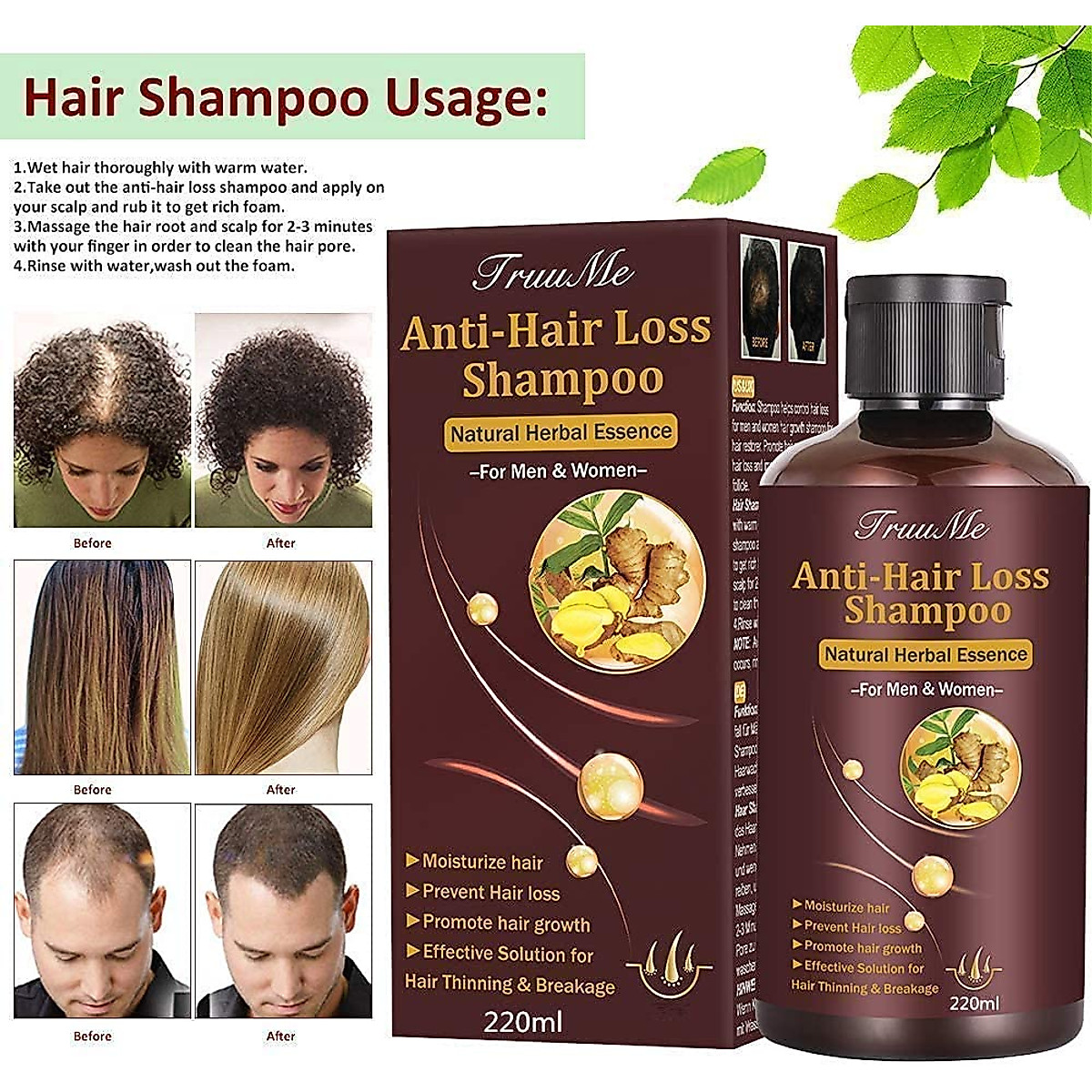 TruuMe Hair Growth Shampoo, Anti Hair Loss Shampoo, Helps Stop Hair Loss, Regrowth Shampoo for Men & Women, 220mL