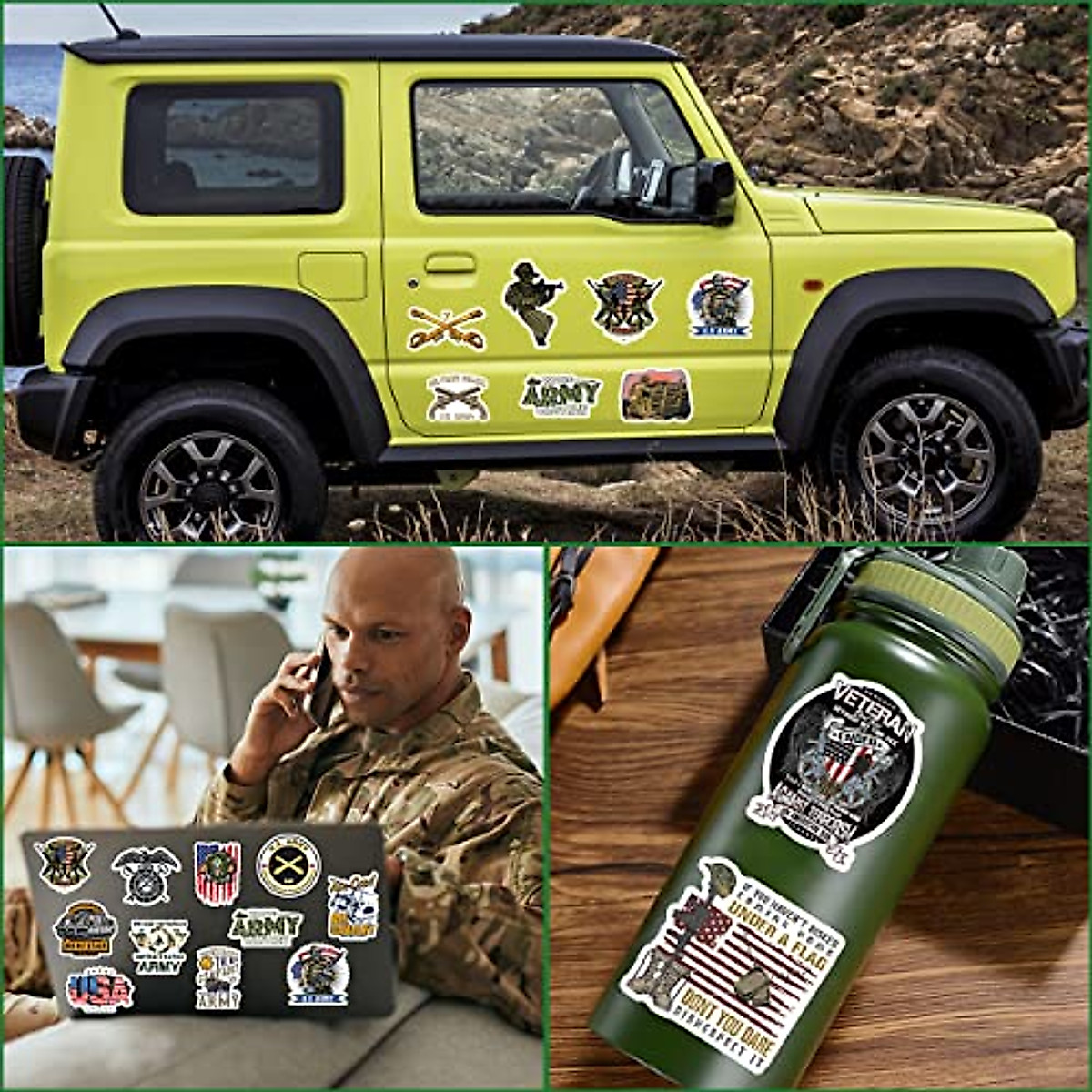 Army Stickers 52PCS Military Stickers Us Army Military Stickers and Decals Morale Scrapbooking Supplies forTeens Stickers for Laptop,Bumper,Skateboard,Water Bottles,Computer,Phone,Stickers for Kids Teens (Army)