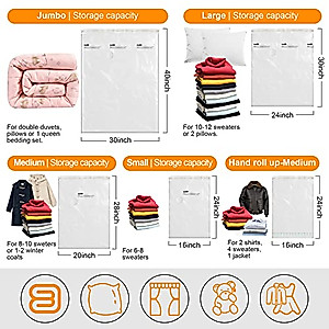 20 Pack Vacuum Storage Bags (4 Jumbo/4 Large/4 Medium/4 Small/4 Roll) - Triple Seal Turbo Valve Design Vacuum Seal Bags,Give Away Complimentary Hand Pump Compression Bags for Travel，Suitable for Clothes, Duvets, Sheets