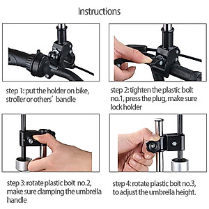 Umbrella Mount Holder, Adjustable Umbrella Mount Stand No Need Wrench to Attach/Detach Umbrella Clamp for Wheelchairs, Walker, Rollator, Biycle, Pram, Stroller, Black