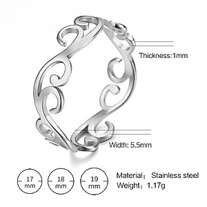 Amaxer Vintage Filigree Flower Ring Women Girls Stainless Steel Romantic Rose Casual Rings Jewelry for Lady Girls (Silver, 10)