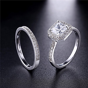 MABELLA Women’s 1.8 Ct Princess Cut 925 Sterling Silver Cubic Zirconia Wedding Engagement Ring Set Bridal Ring Band,Size 10