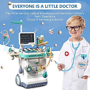 YGLOLRAME Doctor Kit for Kids 3-5 Years Old - 26 Piece Pretend Play Toys Toddler Mobile Medical Cart with Sound and Light Functions Veterinarian/Dentist Kit Perfect for Toddlers 3-5 Birthday Gift