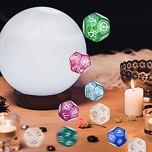 Amiven 6 Sets Astrology Dice, Signs Planets Numbers 12-Sided Dice Divination Tool