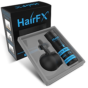 HairFX Hair Perfecting 2-in-1 Kit (DARK BROWN) Set Includes Natural Undetectable Hair Thickening Fibers & Spray Applicator Pump Nozzle | Instant Thick Fuller Hair Conceals Hair Loss 15 Sec Women & Men