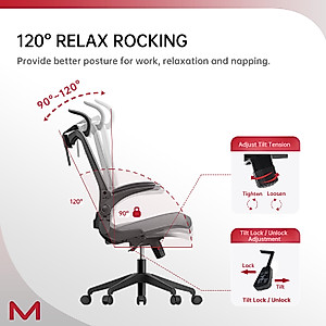 Motostuhl C6 Grey Ergonomic Office Chair Office Desk Chair with Lumbar Support 2D Headrest Flip Up 4D Armrest 120° Rocking Mesh Computer Chair Office Chairs for Office Home Conference Room Usage