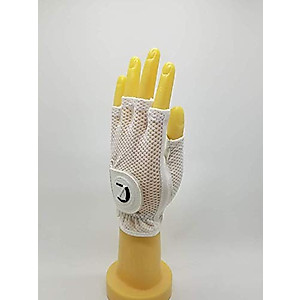 XEIRPRO Cool Skin Half Finger MESH Women's Golf Golf Gloves Worn on Left Hand with Non Slip Floral Pattern - Breathable, Flexibility, Perfect for Summer (White/White, X-Large, Worn ON Left Hand)