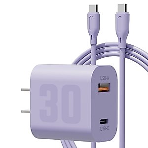 30W USB C GaN Charger for iPhone 15 Fast Charging, Dual Port Block Plug Power Adapter with Type C Cable 5ft USB C to USB C Cord for iPhone 15 Pro /15 Pro Max, iPad Pro 2022/2021, iPad 10th Gen