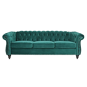 LEVNARY Three-Seat Velvet Sofa, Large Sofa Classic Tufted Chesterfield Settee Sofa Modern 3 Seater Couch Furniture Tufted Back for Living Room, Green
