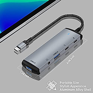 5 IN 1 USB C to 3.5mm Headphone and Charger Adapter, USB C Hub OTG USB 3.0 Data Adapter PD 60W Charger Fit with iPad Pro/iPad Air Mini/Macbook Pro/Air, Galaxy S23 S22 Note 20 Ultra, Pixel 7 6 Pro