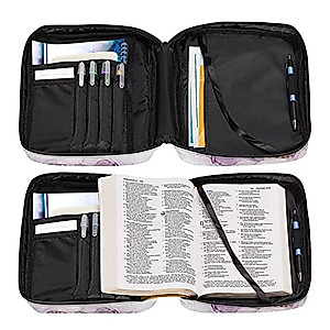 Poceacles Purple Marble Priint Bible Cover for Women Large Bible Bags Book Case Bible Case Church Tote Bags with Handle and Zipper Pocket Study Bible Holder