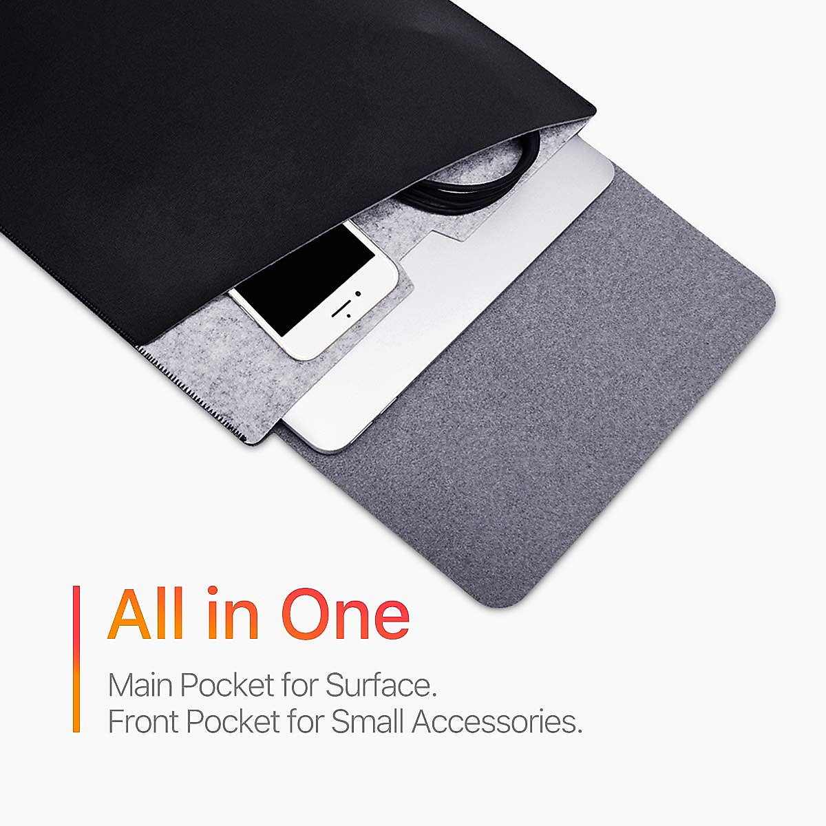 WALNEW 13.5" Sleeve for 13.5 Inch Microsoft Surface Laptop 5/4/3/2/1(2022/2021/2019/2018/2017 Released) Protective Soft Sleeve Case Cover Bag with Safe Interior and Exterior Mouse Pad, Black