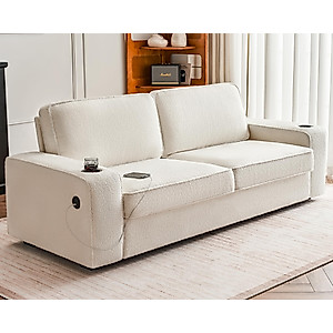 AMERLIFE Comfy Couch, 89 inch Deep Seat Sofa with USB Charging Ports & Dual Cup Holder, Modern Sofa Couch- Offwhite Bouclé Couch for Living Room