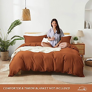 ALAZURIA Queen Size Duvet Cover - 3 Piece Bedding Set (1 Duvet Cover & 2 Pillow Shams) Soft Double Brushed Comforter Cover w/Zipper Closure & Corner Ties - No Comforter (90" X 90", Burnt Orange)