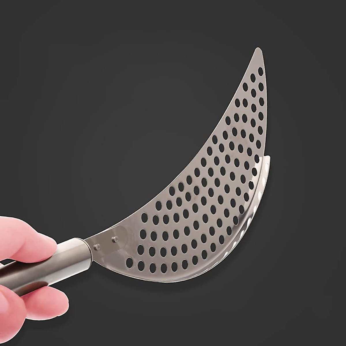 2 PACK Crescent Pot Strainer Stainless Steel Grease Pasta Strainer Insert Drainer with Handheld for Different Pot Pan Kitchen Tool