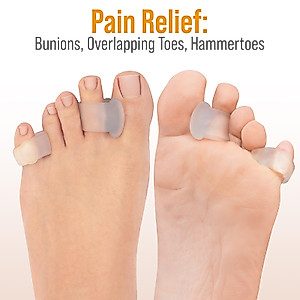 5 STARS UNITED Toe Spacers for Men and Women – 4 Gel Toe Separators for Curled and Overlapping Toes, Bunions, Hammer Toe Straightener, Big and Second Toe Spreader - White