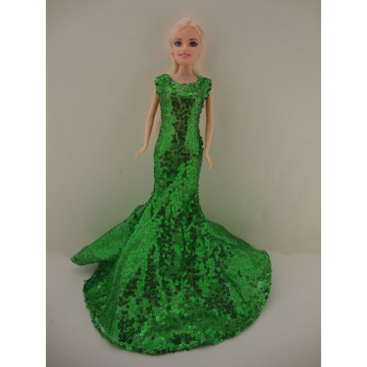 Awe Inspiring Green Sequined Mermaid Gown Made to Fit Barbie Doll