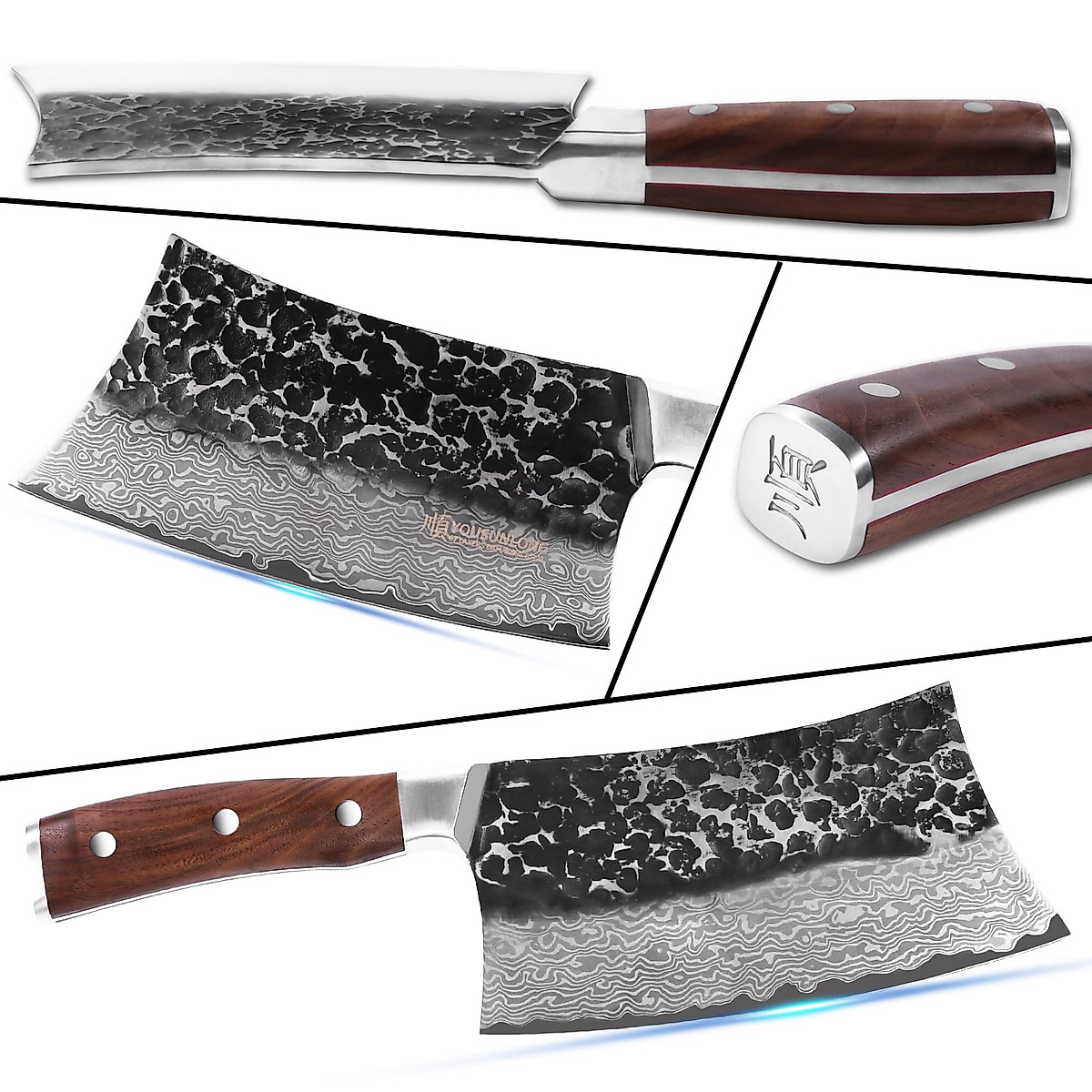 YOUSUNLONG Chopper Knife 7 Inch Meat Cleaver Butcher Axe Bone Chopper - Heavy Duty - Japanese Damascus thickened stainless steel - Natural Walnut Wood Handle