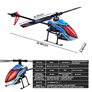 CKYSCHN 4-CH RC Helicopters, WLtoys K200 Remote Control Helicopters One Key Take Off/Landing, 2.4G Mini RC Helicopters 2 Shells 2 Battery, Hobby RTF Helicopter for Adults