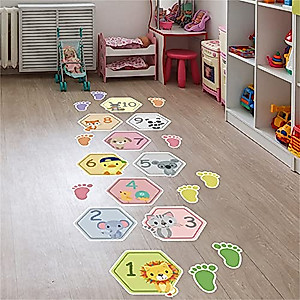 Hopscotch Game Wall Sticker Floor Decal, Cartoon Animal Digital Floor Wallpaper ,Decoration for Baby Kids Room Nursery Kindergarten Classroom Playroom Decor Wall Decor
