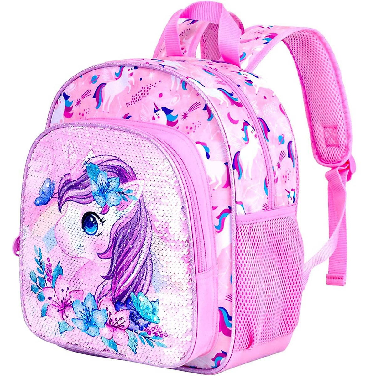 KLFVB Toddler Backpack for Girls,Cute Unicorn Bookbag for Little Kids,12” Sequin Kindergarten Preschool Schoolbag