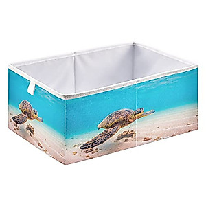 ALAZA Collapsible Storage Cubes Organizer,Hawaiian Green Sea Turtle Under Ocean Storage Containers Closet Shelf Organizer with Handles for Home Office