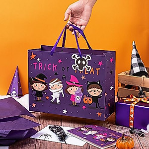 WRAPAHOLIC 13" Halloween Large Gift Bag with Card and Tissue Paper - Adorble Child and Trick or Treat Lettering Design